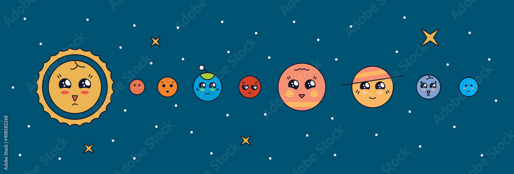 Funny solar system. Live cute planets. The structure of the solar ...