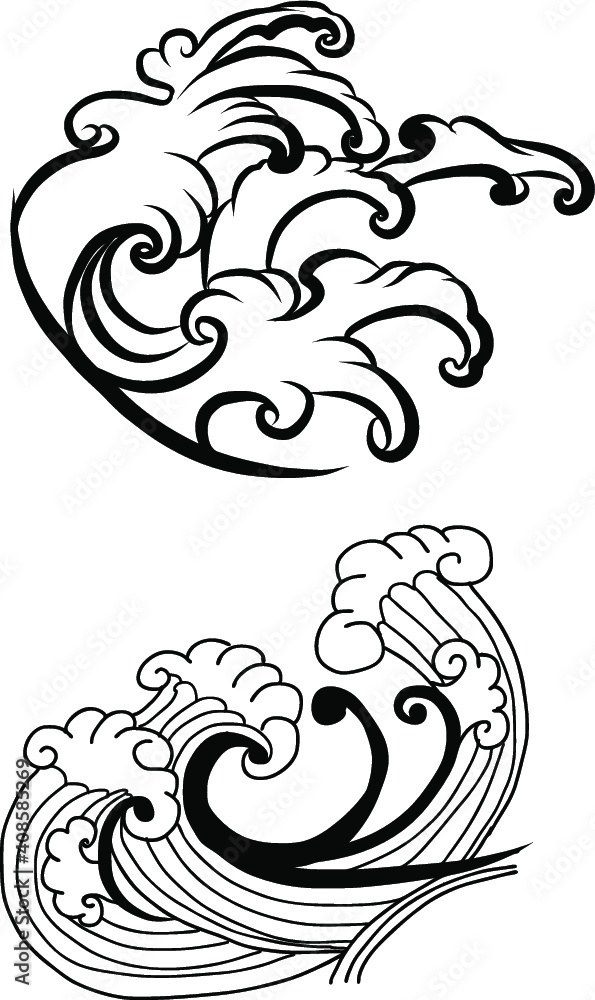 water splash and Japanese ocean for tattoo.Line Thai wave tattoo ...