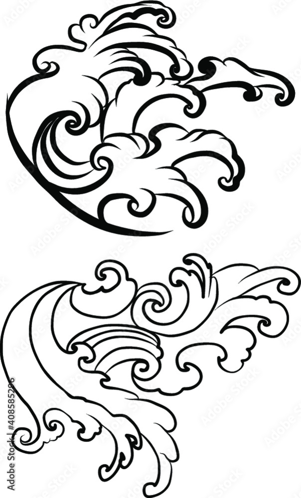 water splash and Japanese ocean for tattoo.Line Thai wave tattoo ...