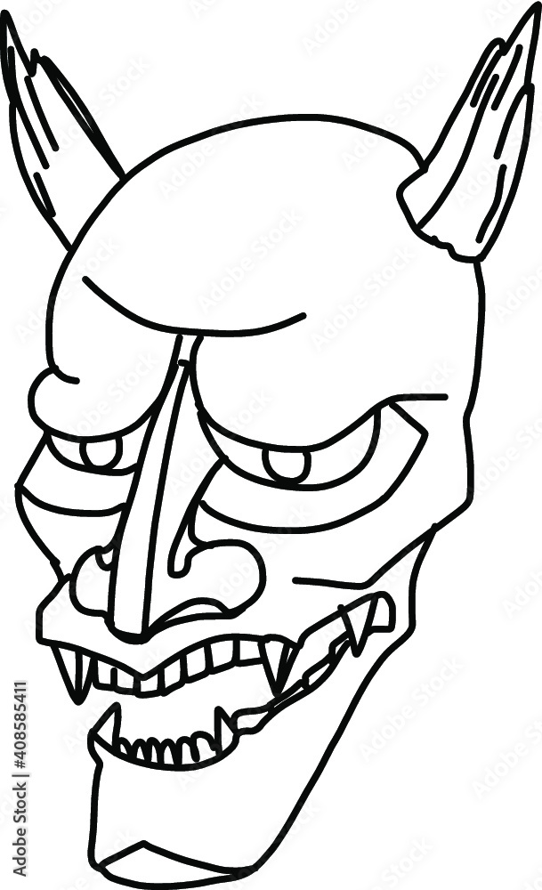 Vetor de Outline Japanese demon mask. Hand drawn and Asian tattoo ...