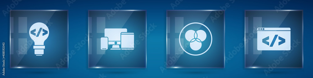 Set Front end development, Monitor, mobile, tablet, RGB and CMYK color ...