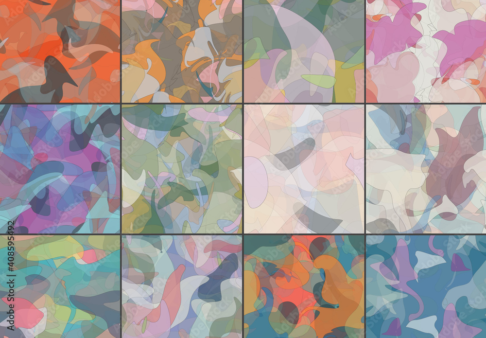 Seamless Pattern Set with Transparent Random Overlapping Wavy Shapes ...
