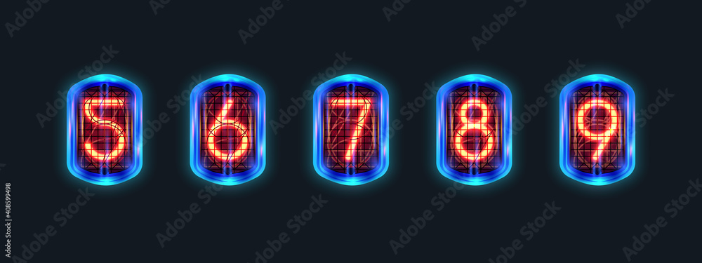 Set of retro neon numbers from red lamps in-12, nixie tube indicator ...
