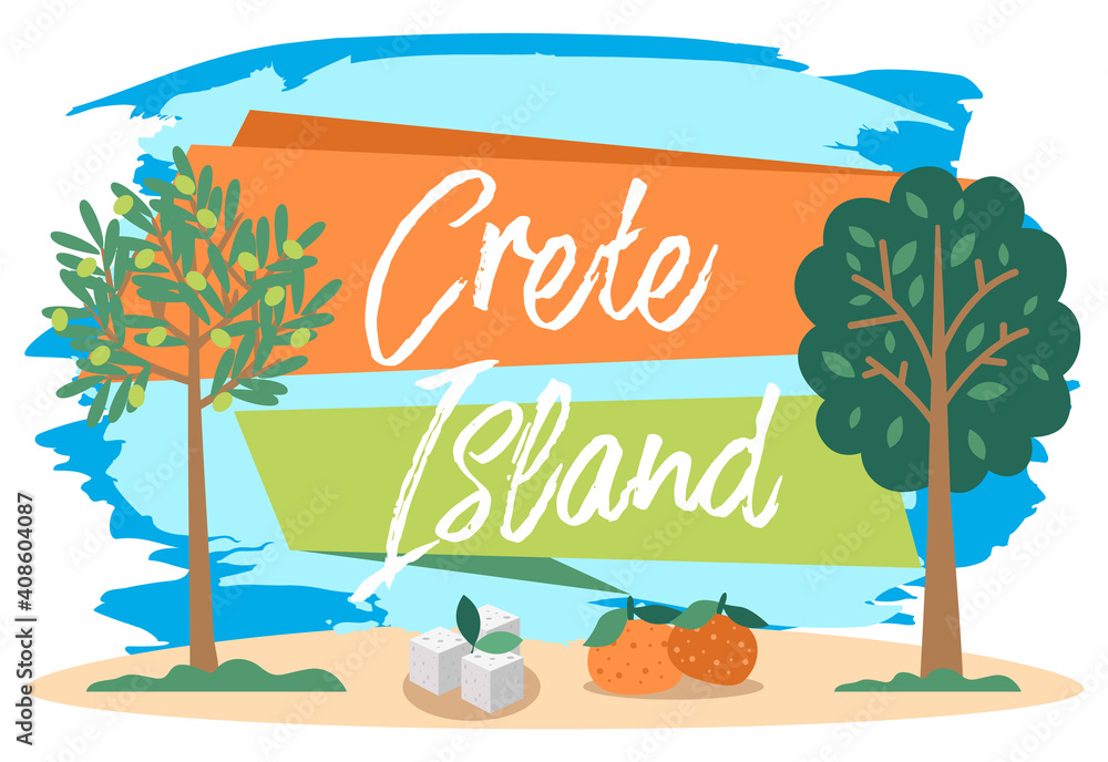 Crete island invitation card vector illustration. Landscape of greece ...