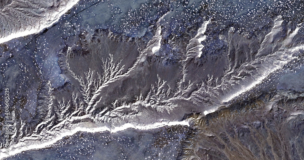 United States, abstract photography of relief drawings in fields in the ...