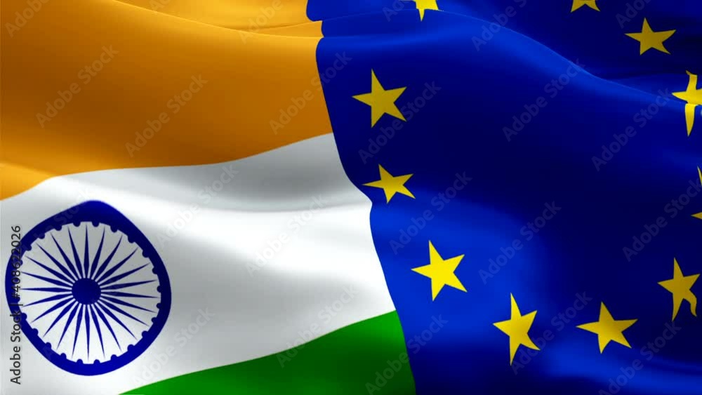 Vidéo Stock Europe and India Flag Wave Loop waving in wind. Realistic ...