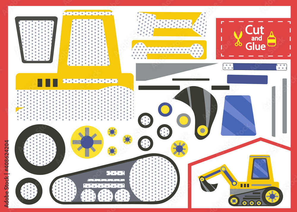 Cut and glue the paper tractor. Children craft. Kids art game. Create ...