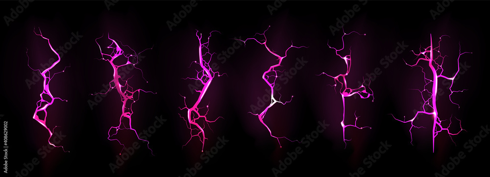 Lightning, electric thunderbolt strike during night storm, impact ...