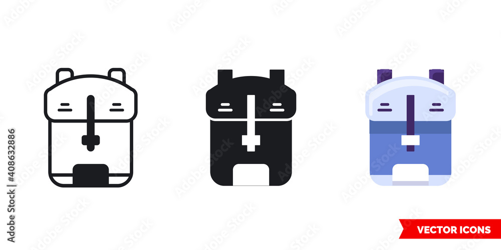 Backpack icon of 3 types color, black and white, outline. Isolated ...