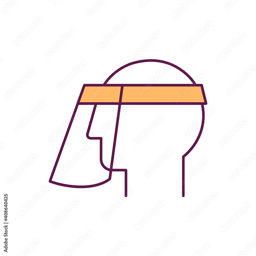 Face shield RGB color icon. Personal protective equipment. Wearer full ...