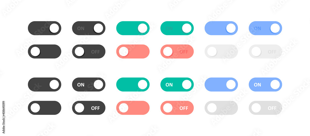 On Off set slider. Vector flat illustration. Button. Collection color ...