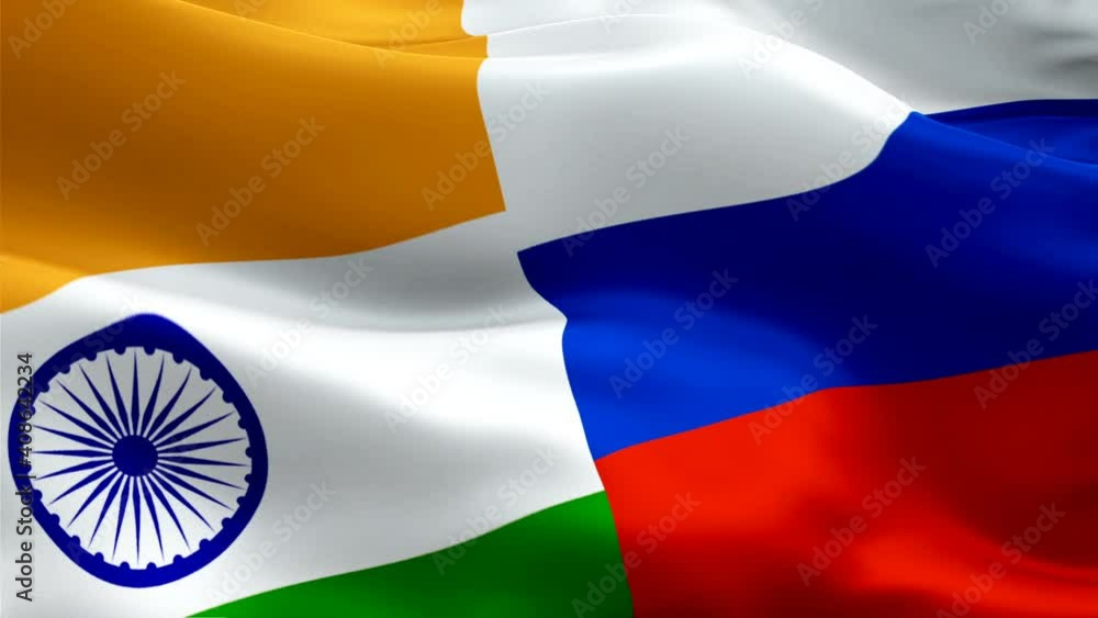 Indian and Russian flag waving video in wind footage Full HD. Indian vs ...