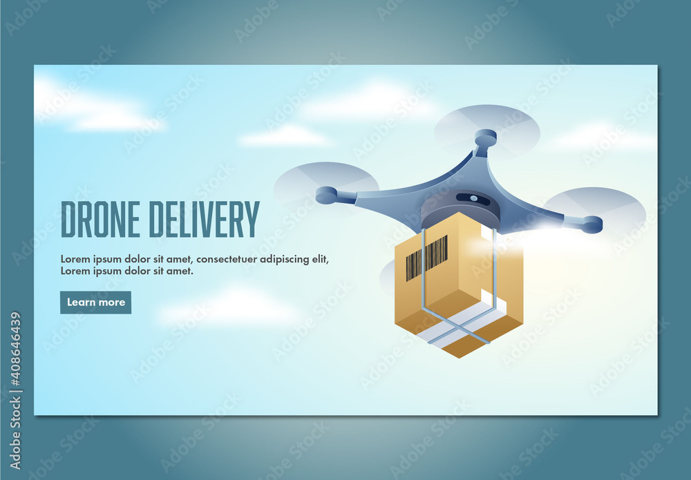 Drone Delivery Concept Landing Page Design with Isometric Quadcopter ...