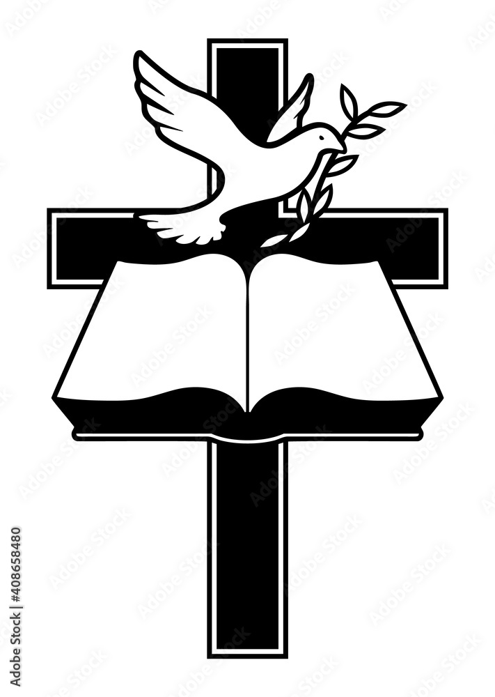 Christian Cross, Bible and Dove with Olive Branch Isolated Vector ...