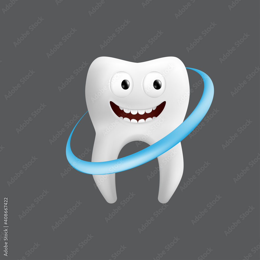 Smiling tooth with a whitening wave. Cute character with facial ...