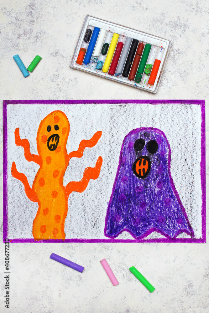 Colorful drawing: Two cute monsters Stock Photo | Adobe Stock
