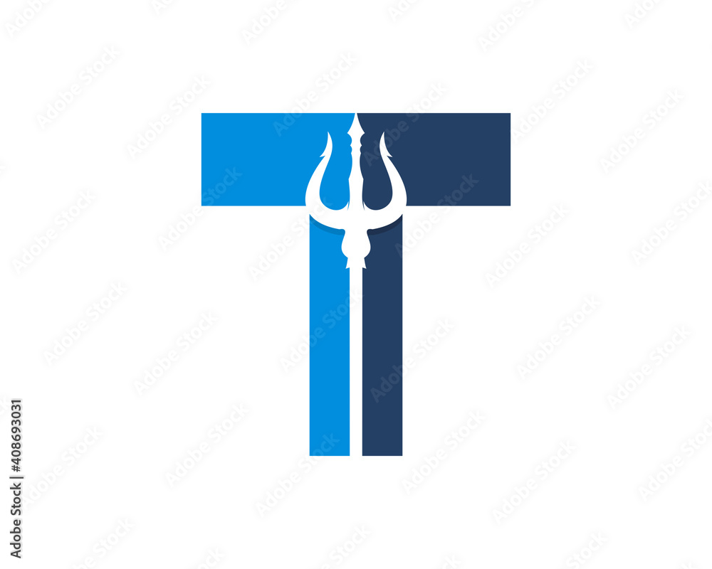 T Letter with trident in the middle Stock Vector | Adobe Stock