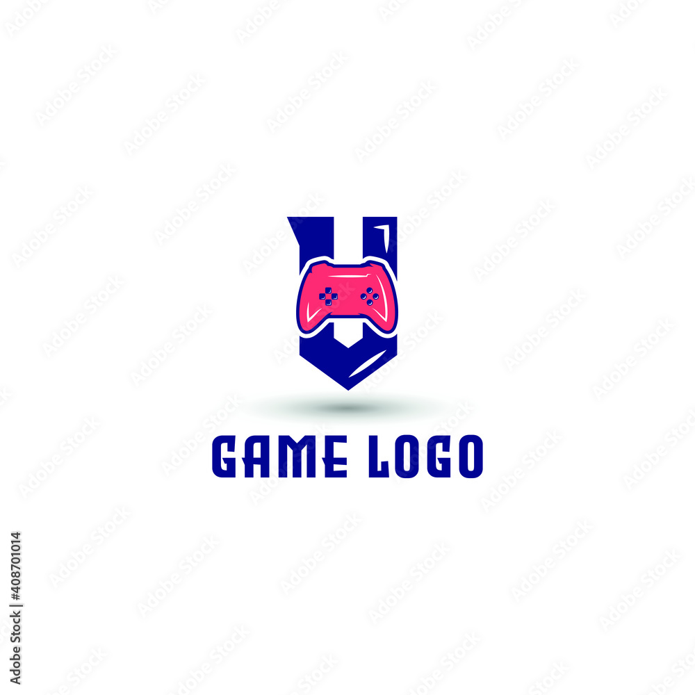 V initial letter with game console icon and pixel for gaming logo ...