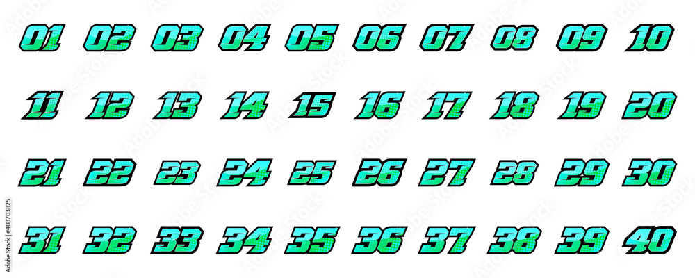 Set of racing number, start racing number, sport race number with ...