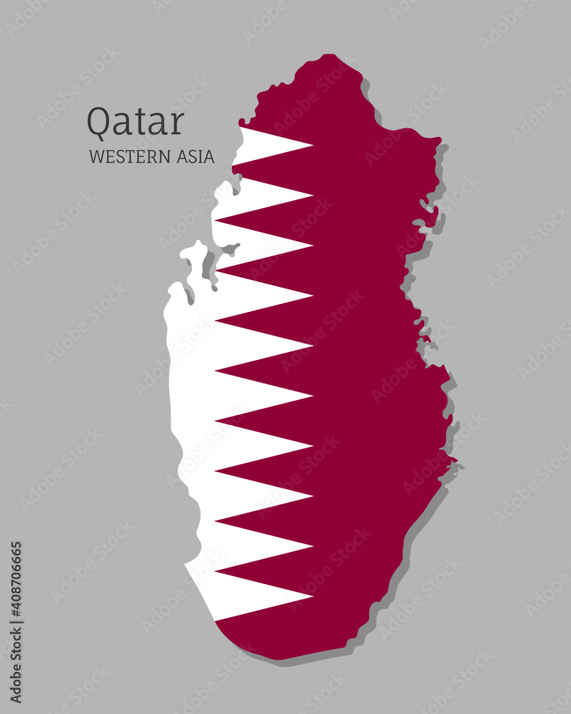 Map of Qatar with national flag. Highly detailed editable map of Qatar ...