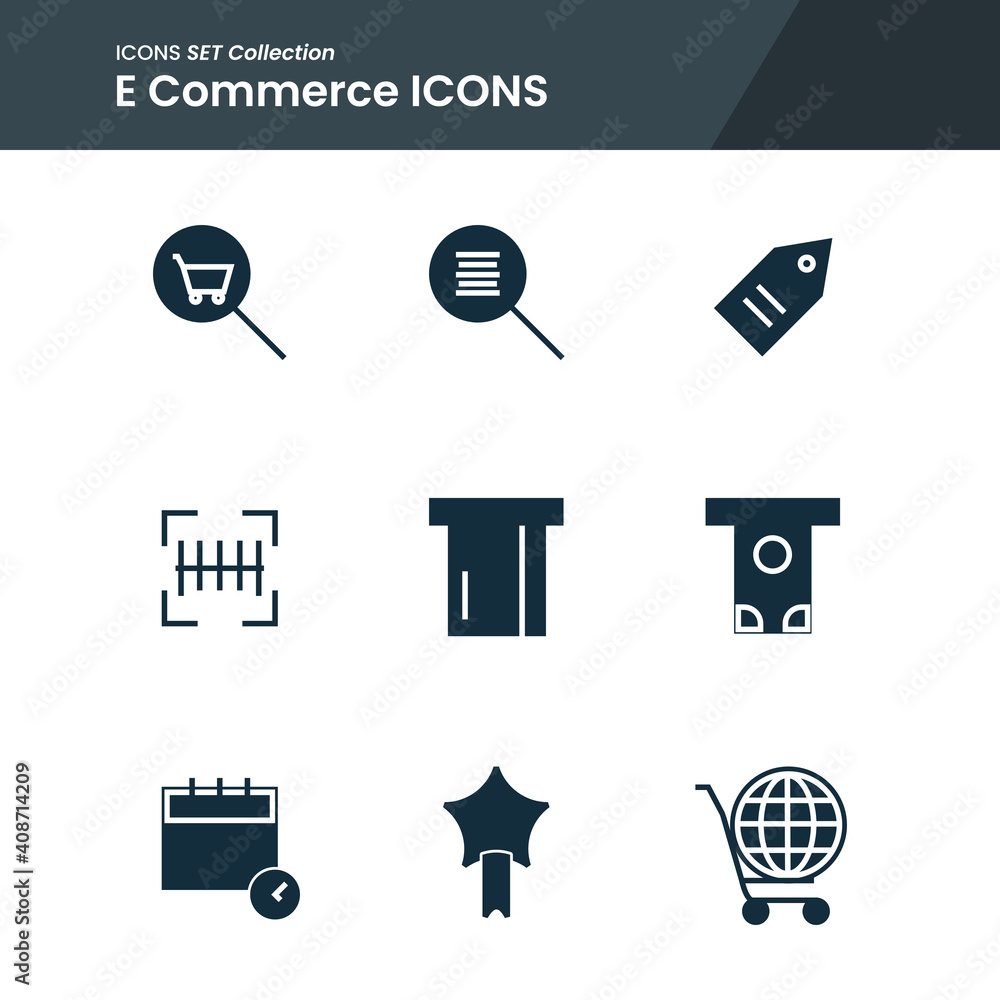 icon set of e commerce shopping bag, star seller, scan code and many ...