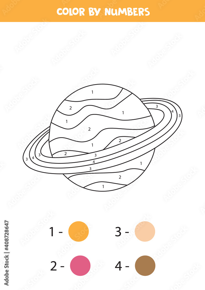 Coloring page with cartoon Saturn. Color by numbers. Stock Vector ...