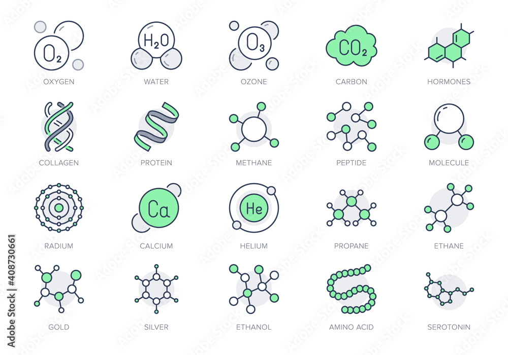 Molecule line icons. Vector illustration included icon amino acid ...