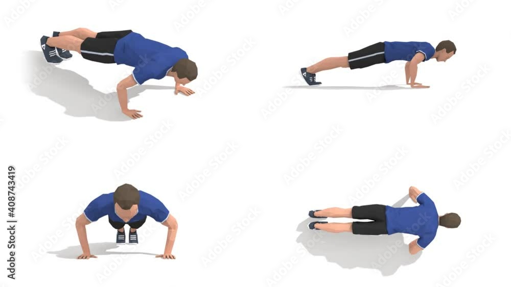 Man exercise animation 3d model on a white background in the t-shirt ...