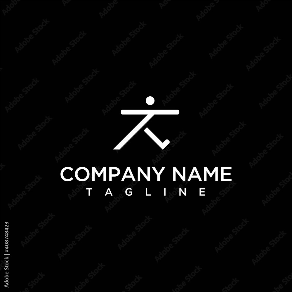 Initials letter T people runner vector line logo design Stock Vector ...