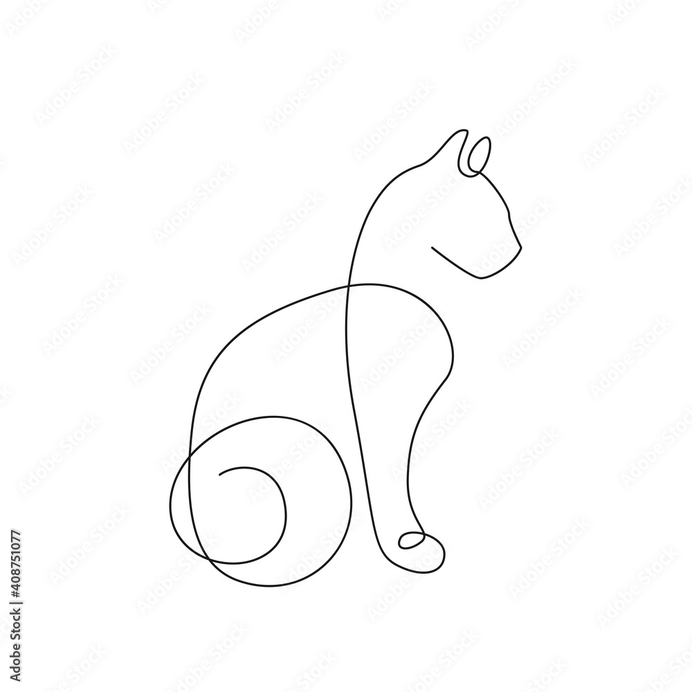 Cat Sitting Continuous Line Drawing. Cat Modern Contour Drawing ...