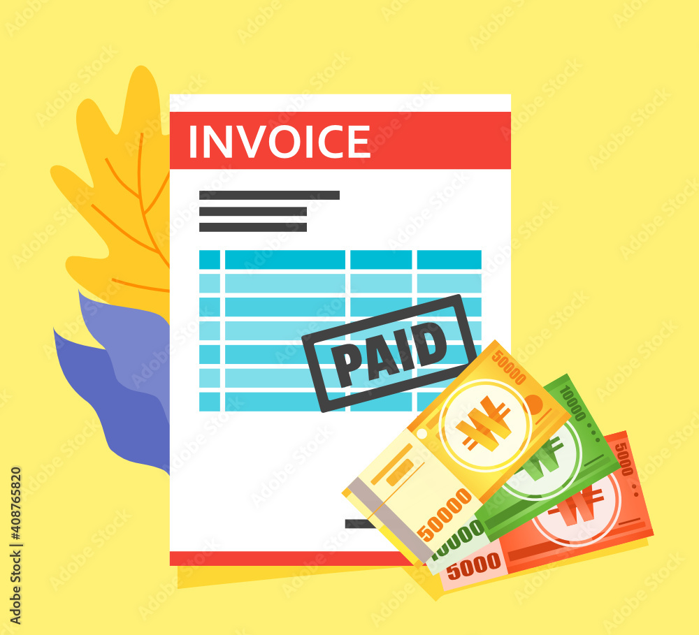 Bill Receipt or Invoice Payment using South Korean Won Money Vector ...