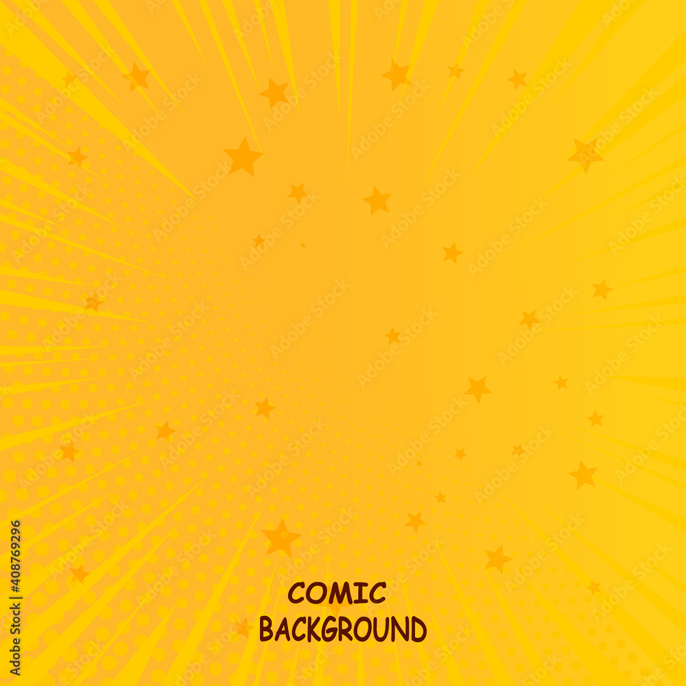 Vector halftone retro comic texture. Yellow background superhero ...