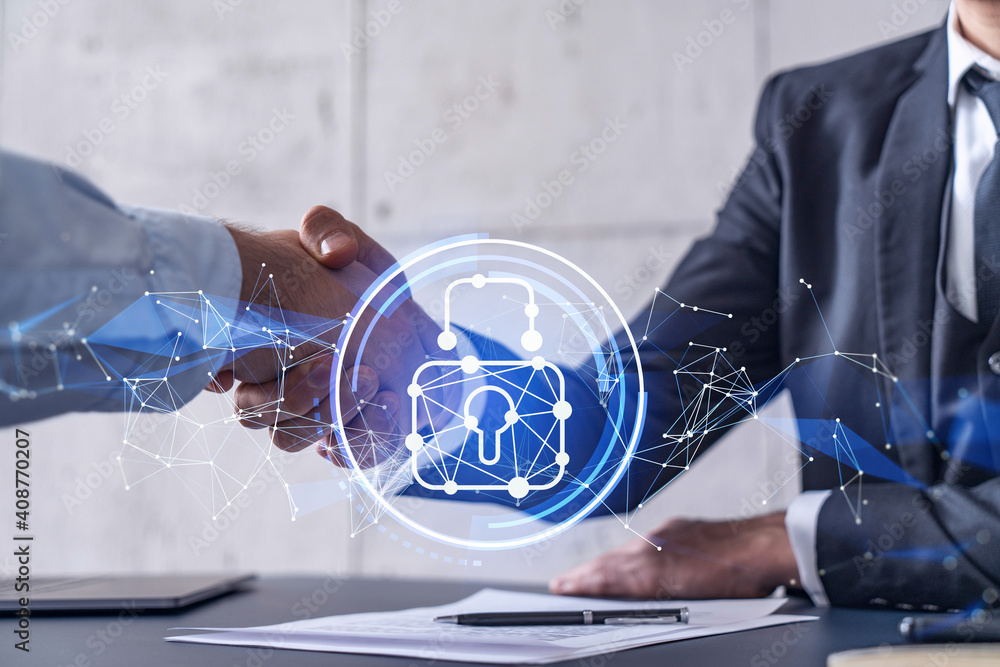 Handshake of two businessmen who enters into the contract to protect ...