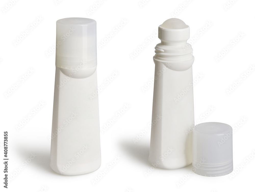 Natural body roll-on deodorant isolated on a white background with ...