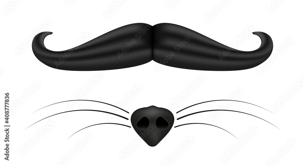 Vintage mens mustache. Female fox nose and mustache. 3D cartoon vector ...