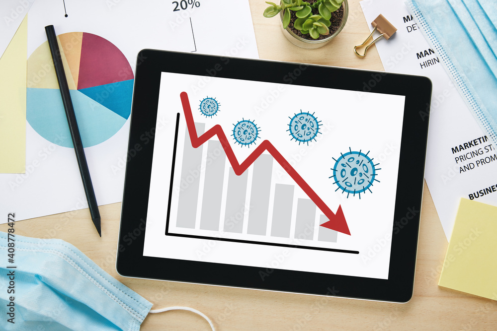 Economic impact of coronavirus disease concept. Decreasing bar graph ...