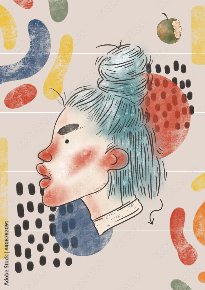 Pretty face of a girl with abstract shapes. Poster of a female ...