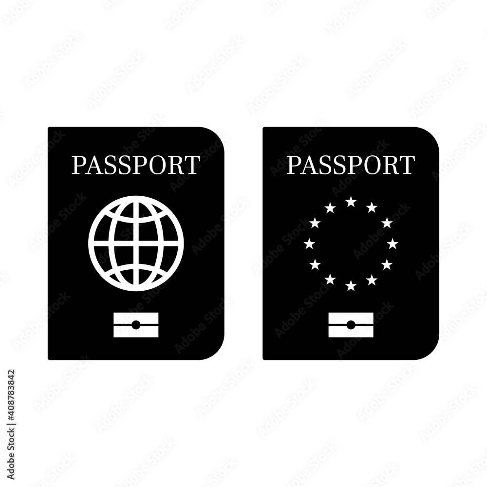 Biometric passport icon collection. Travel document, dual or multiple ...