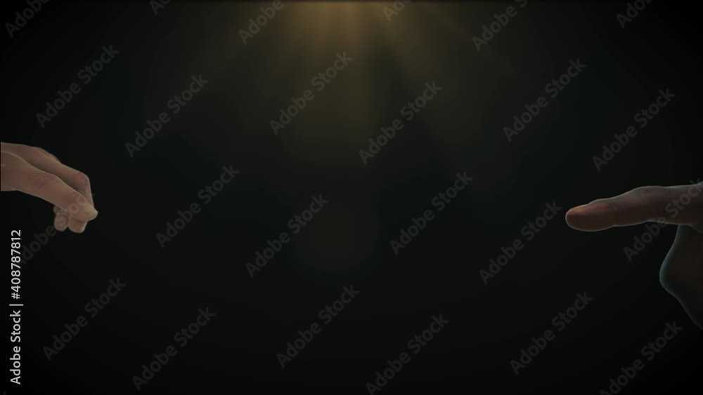 Rework in the style of Adam's creation, hand reach out to each other ...