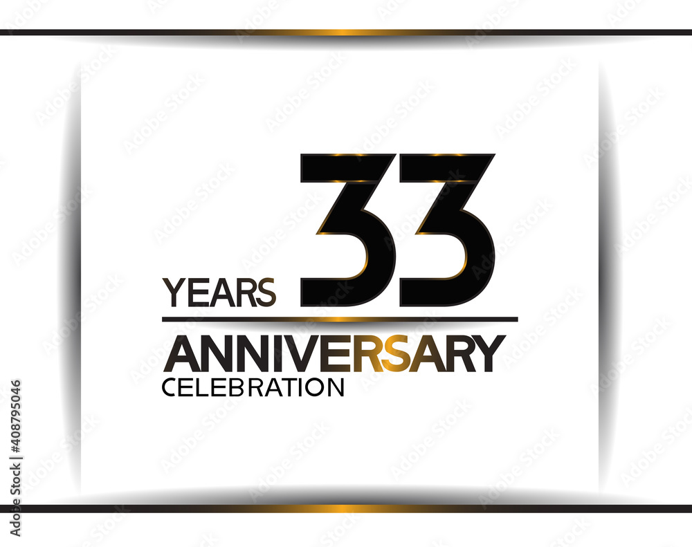 33 years anniversary black color simple design isolated on white ...