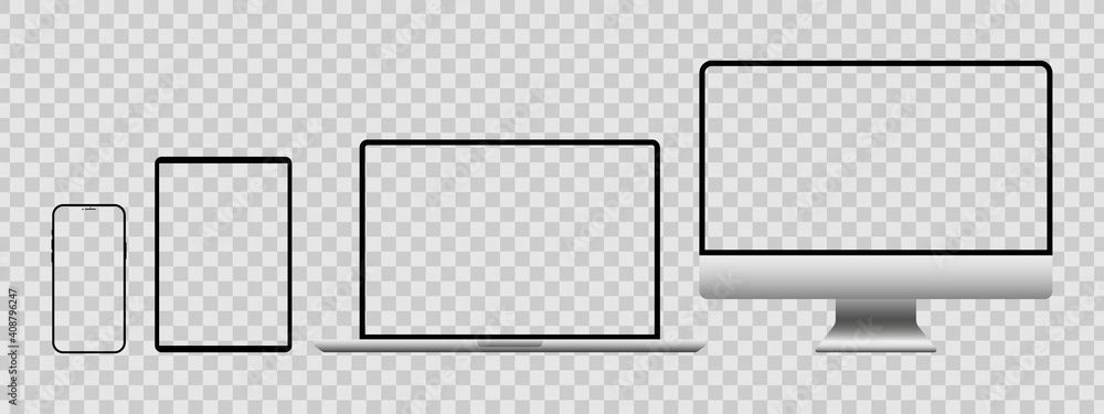 Realistic mockups of Apple devices on a transparent background. Vector ...