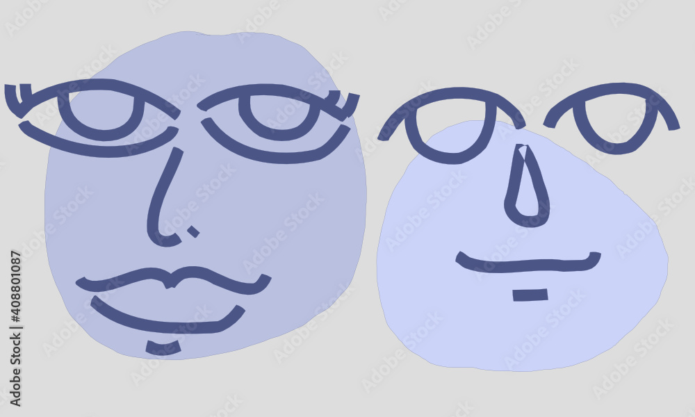 Two face eye nose mouth line, drawing of face and hairstyle, fashion ...