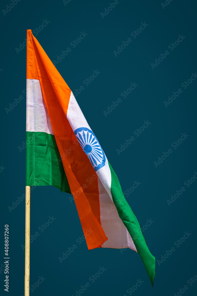 Indian national flag isolated with blue background. Stock Photo | Adobe ...