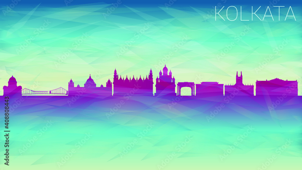 Kolkata India City Skyline Vector Silhouette. Broken Glass Abstract ...