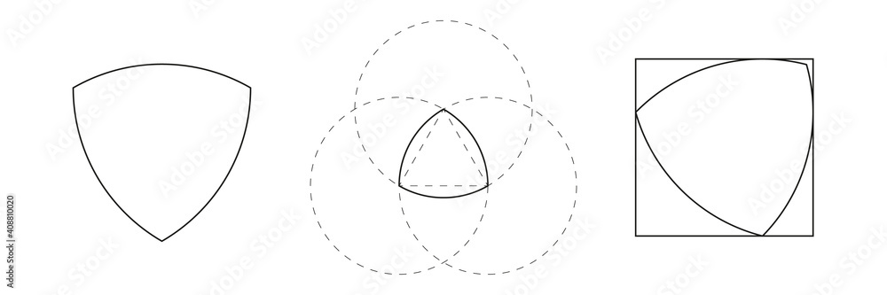 Black Reuleaux triangle on white background. Triangle with constant ...