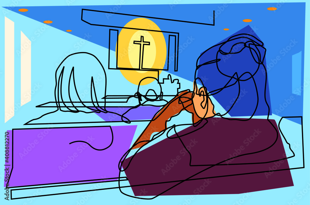 People Praying In Church Drawings