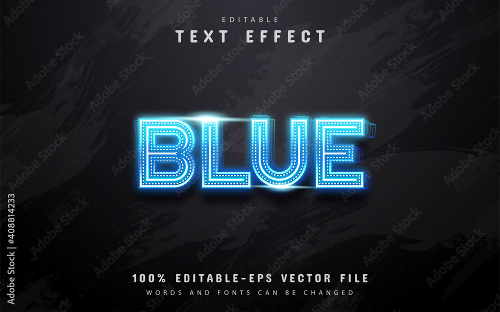Neon blue text effect with dotted outline Stock Vector | Adobe Stock