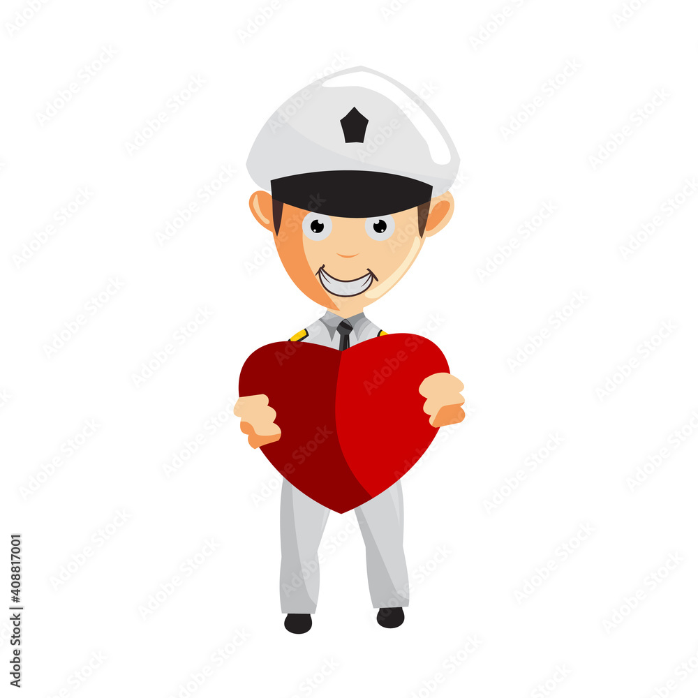 Airplane Pilot Holding Love Symbol Cartoon Character Aircraft Captain ...