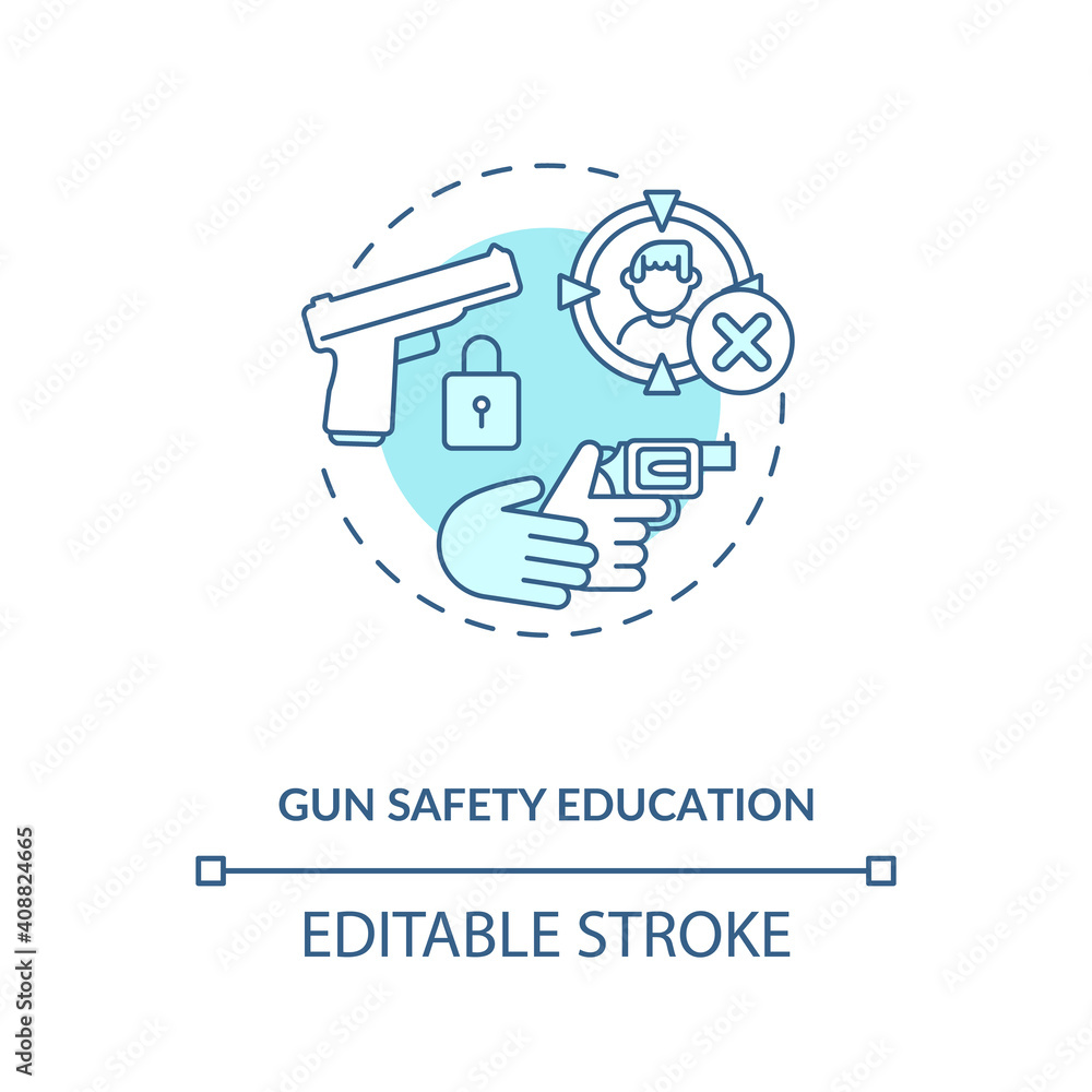 Vetor de Gun safety education turquoise concept icon. Firearm handling ...