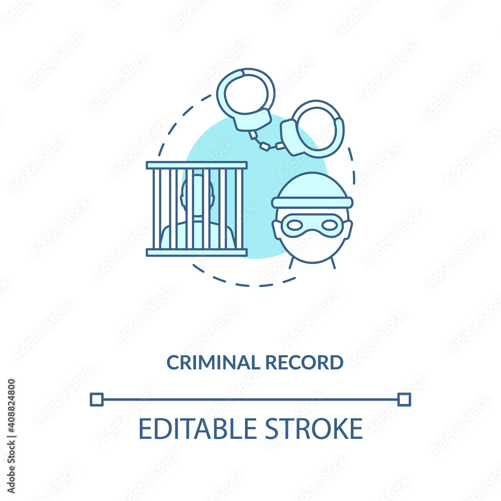 Criminal record turquoise concept icon. Dangerous suspect. Law ...